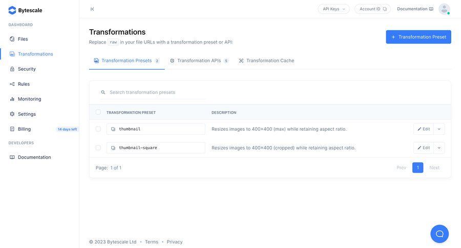 Bytescale page examples | Nicelydone