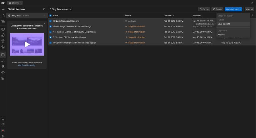 Bulk actions examples from Saas web applications | Nicelydone