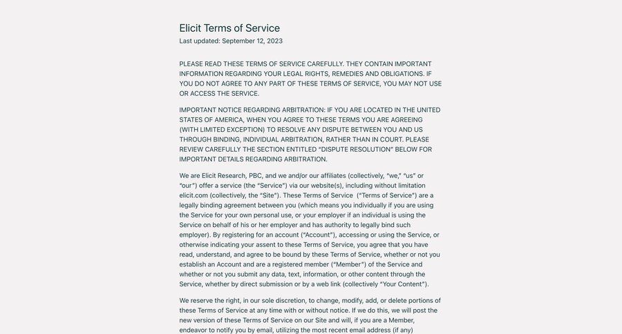 Elicit UI screen examples