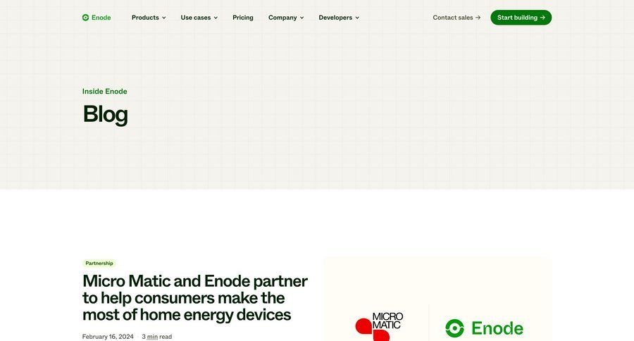 Enode UI screen examples