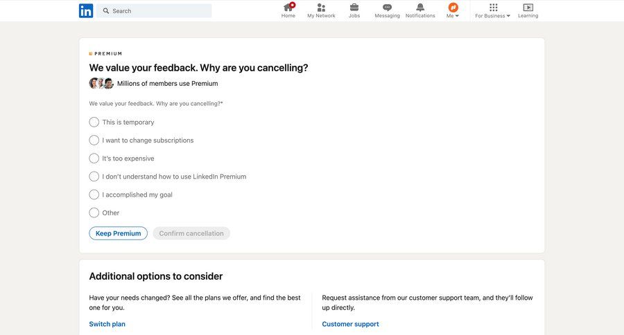 Canceling subscription user flow examples | Nicelydone