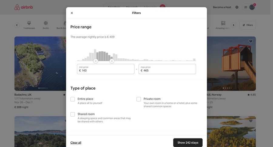 Airbnb UI screen examples