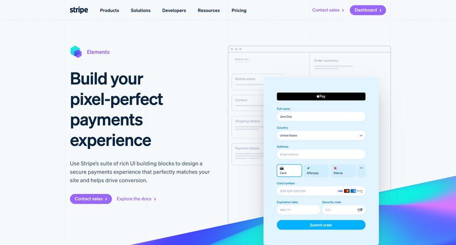 Stripe UI screen examples