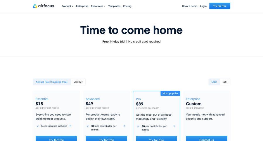 Airfocus page examples | Nicelydone