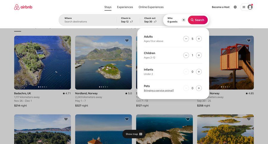 Airbnb UI screen examples