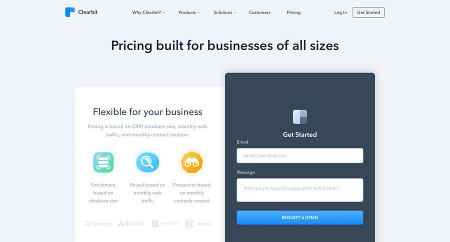 Clearbit page examples | Nicelydone