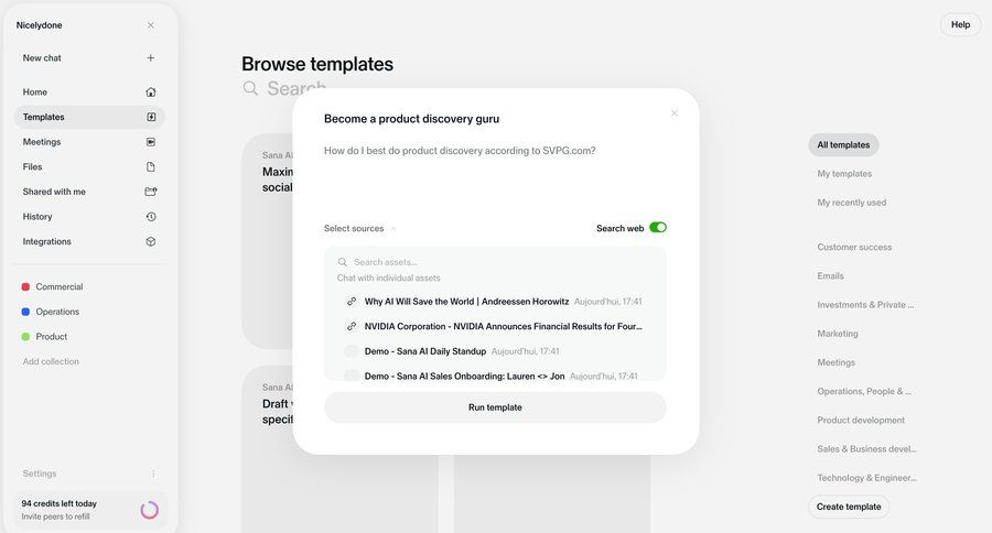 Sana UI screen examples