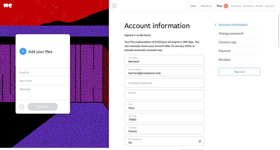 WeTransfer UI screen examples | Nicelydone